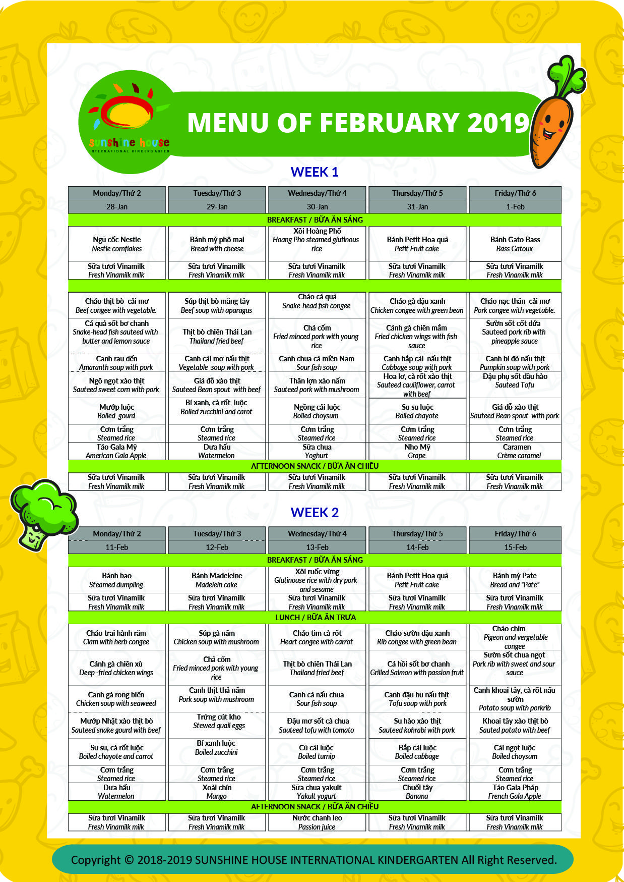 Menu February 2019