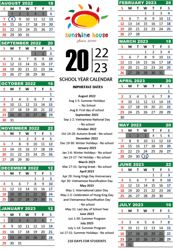 School calendar 2022-2023